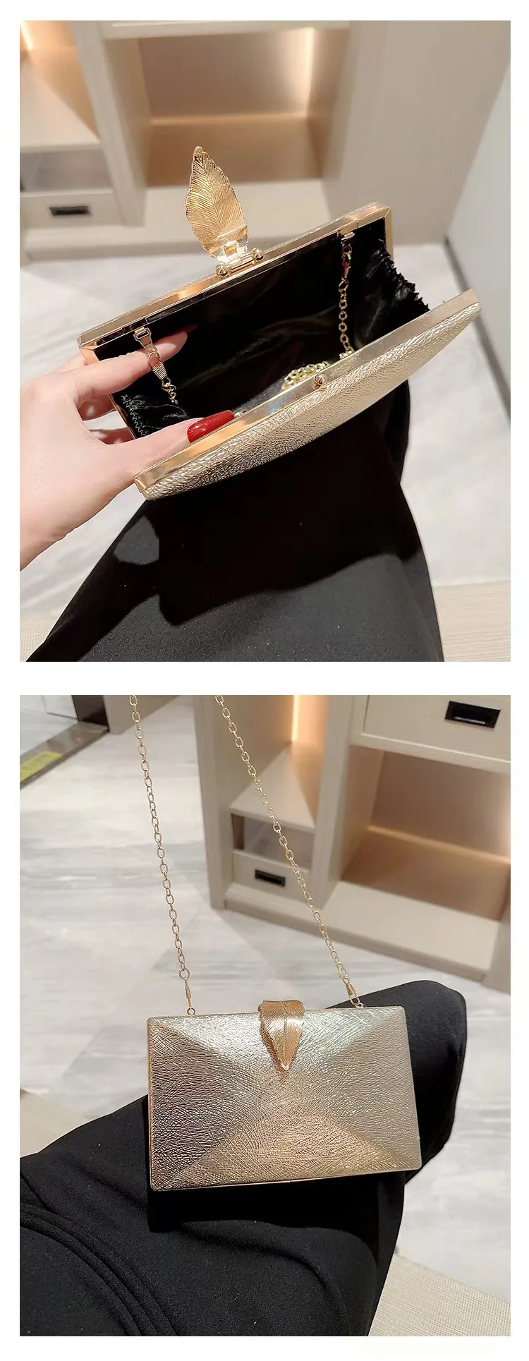 Pu Ladies Golden Dinner Crossbody Bags Luxury Evening Prom Dress Clutch ...