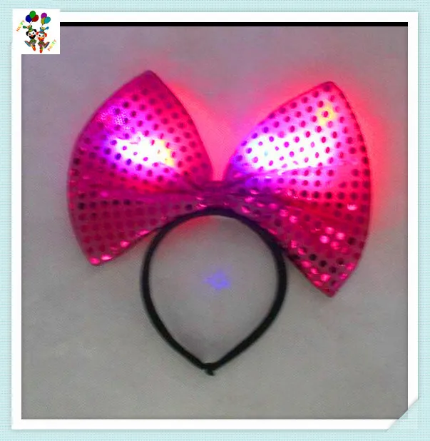 Cheap Party Costume Led Flashing Light Up Sequin Large Bow Headbands ...