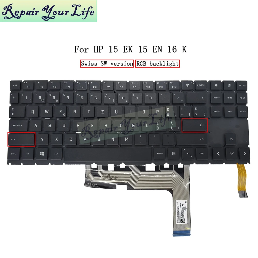 SW Swiss with RGB Laptop Keyboard for HP Omen 15-EK 15-EK0020CA 15-EN ...