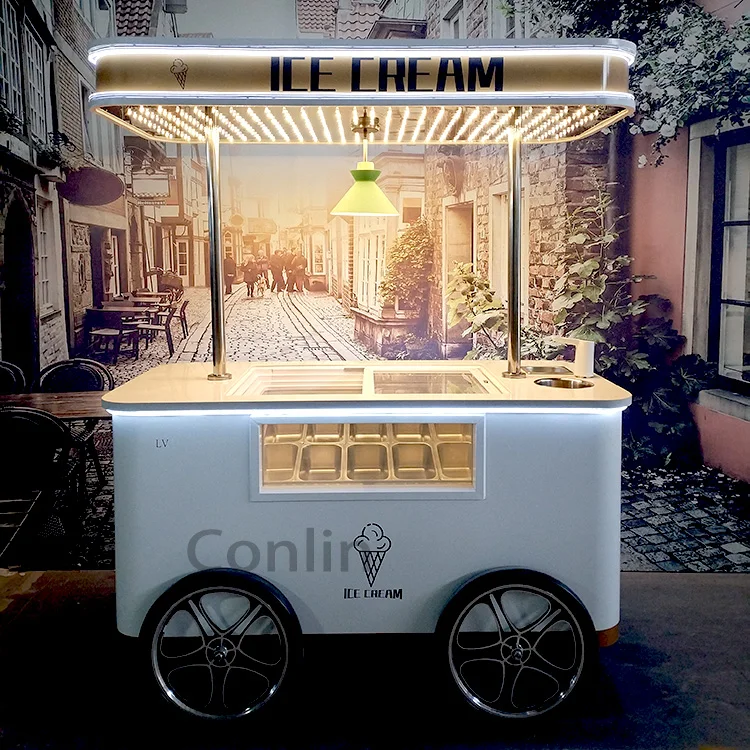 Functional Portable Ice Cream Cart Ice Cream Cart Ice Slush Cart Coffee ...