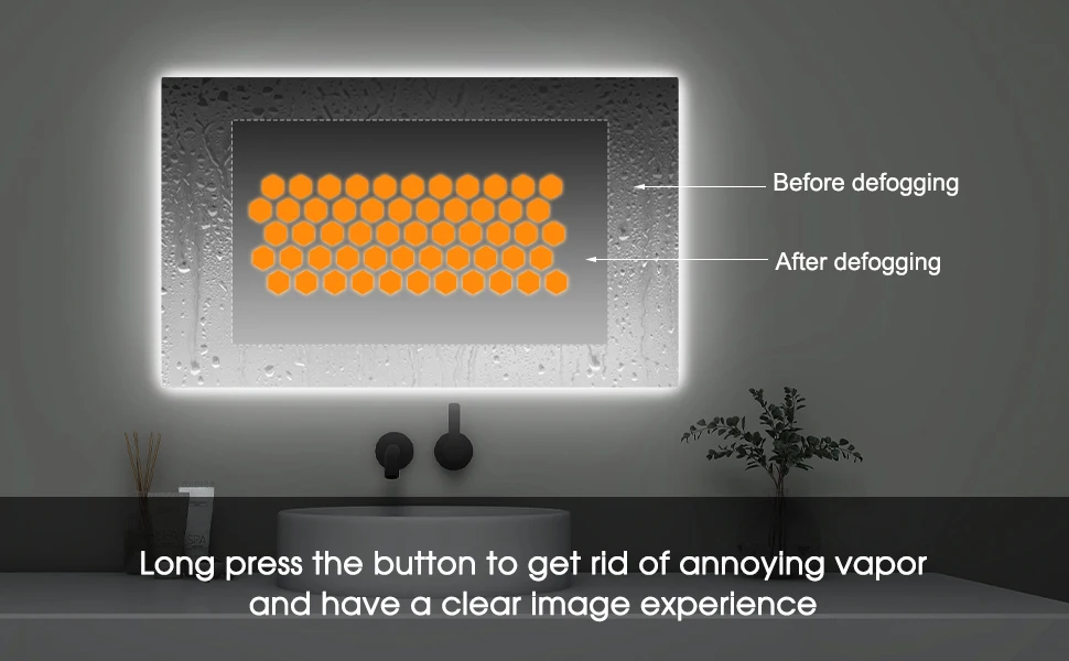 Smart Bathroom Mirror with Defogging, LED Lights, and Wi-fi