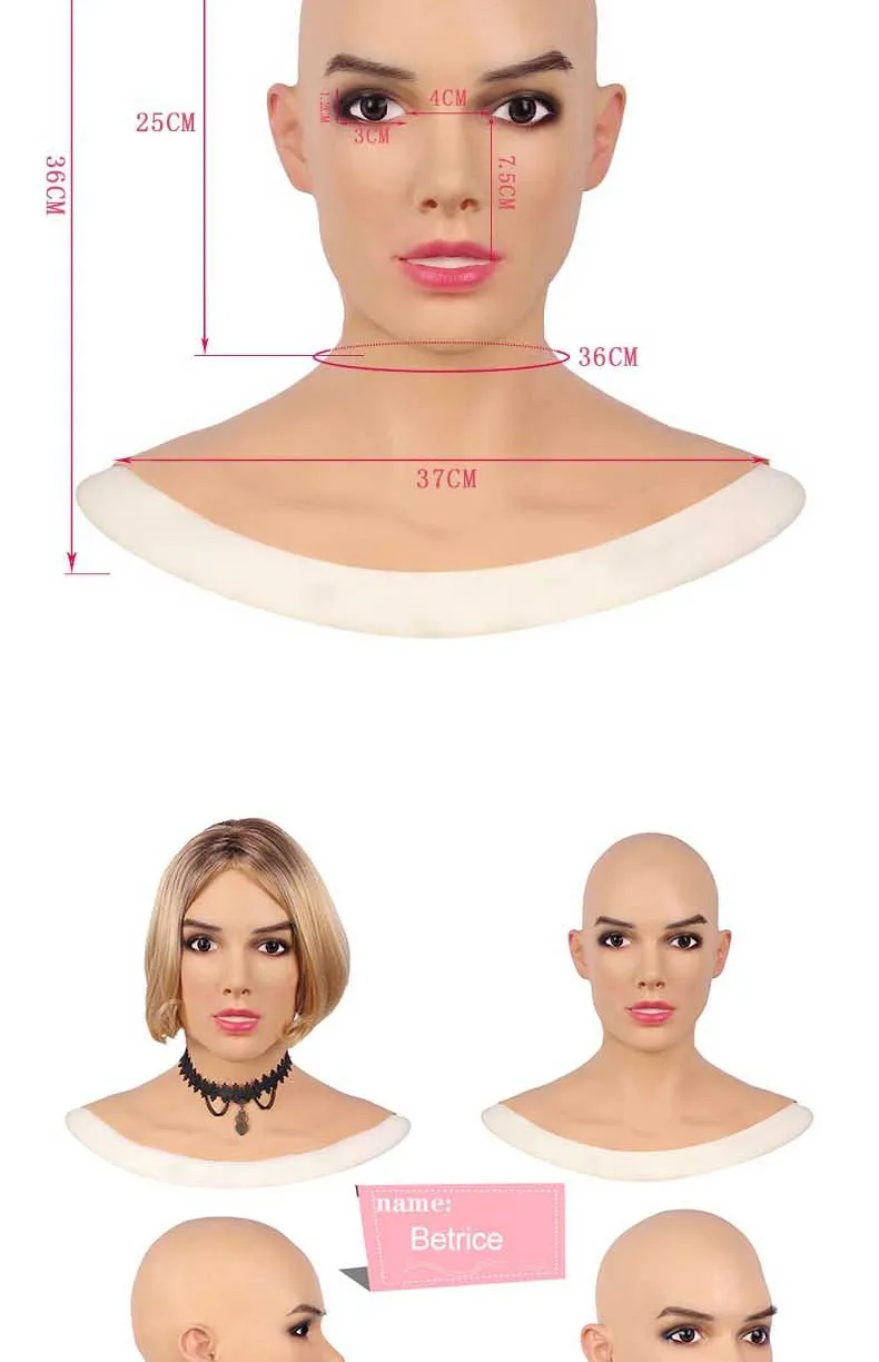 Lifelike Female Face Silicone Head Mask with Makeup for Crossdresser ...