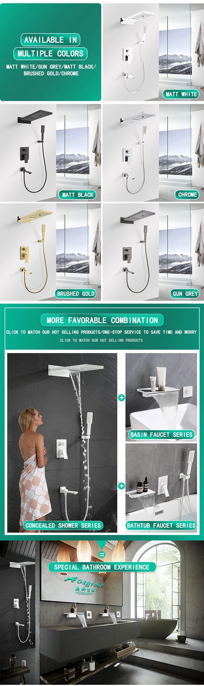 White Side-Entry Wall Shower System, Temperature Control Handle Mist ...