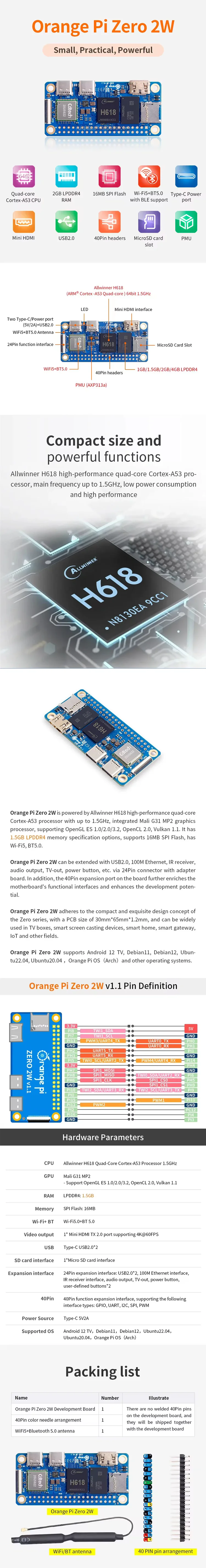 Orange Pi Zero 2W - Compact, Versatile Single Board Computer