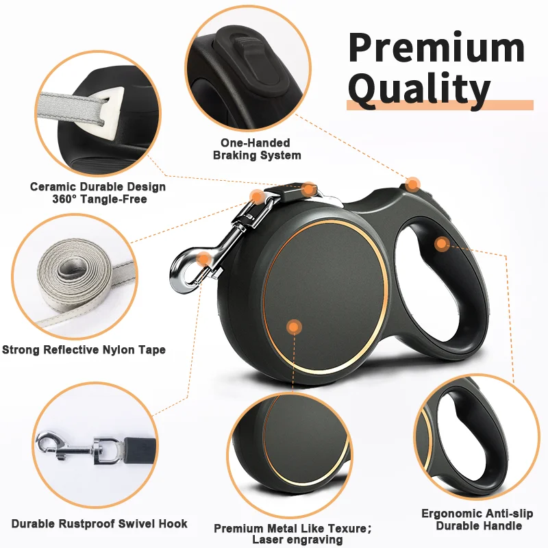 5M Retractable Dog Leash Private Label Wholesale Adjustable Automatic ...