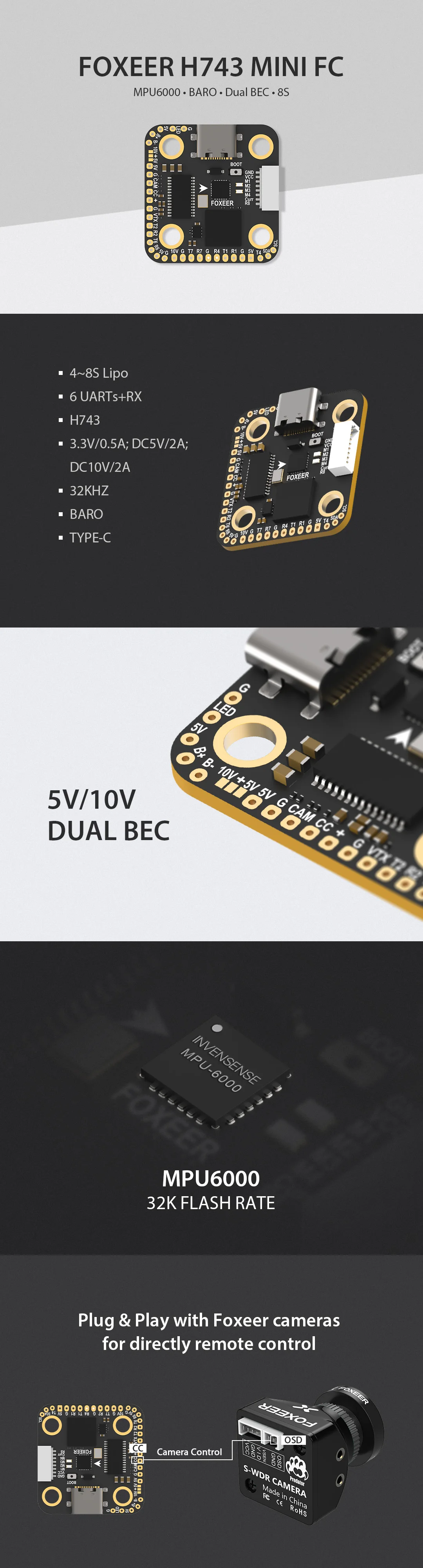 Foxeer H7 / H7 Mini H743 Mpu6000 Dual Bec Barometer Flight Controller 4 ...