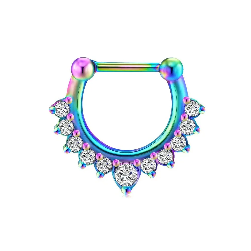 Diamond Cz 16g 8mm Septum Clicker Ring Helix Hoop Nose Ring Stainless