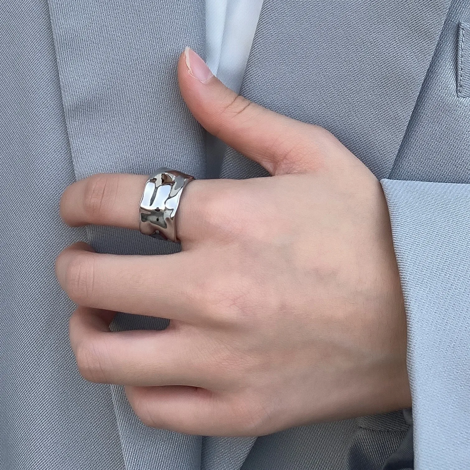 VAF Irregular Smooth Surface Bump Ring - Men's Stainless Steel