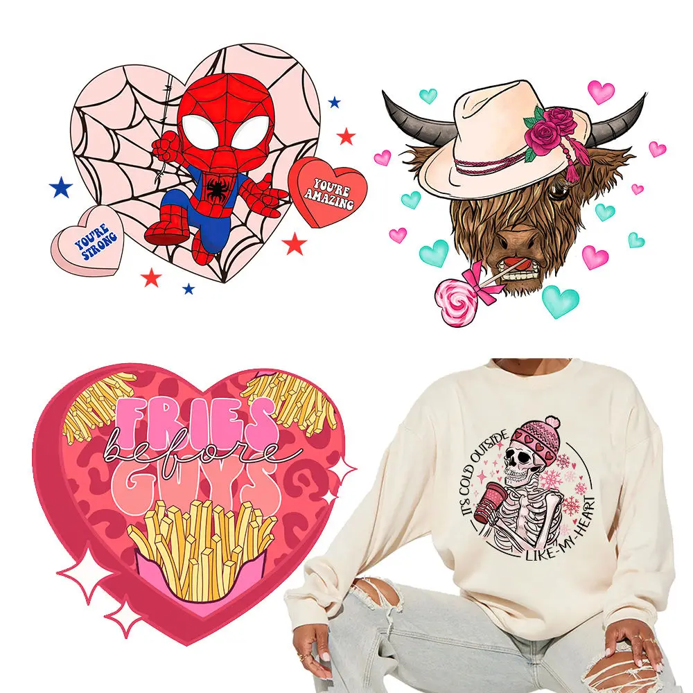 Dtf Transfer Valentine's Day Heat Transfer Sticker Iron On Patches Cute ...