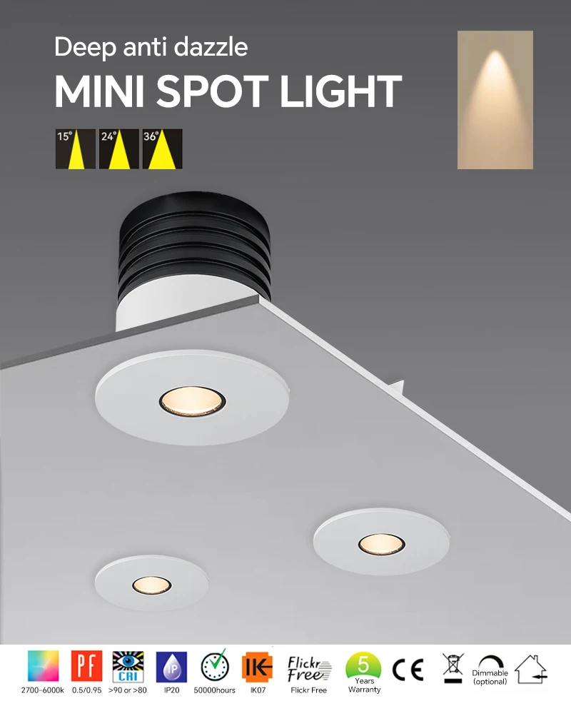 Aluminium Small Spotlight Boarderless Recessed Ceiling Down Light 3w 5w ...