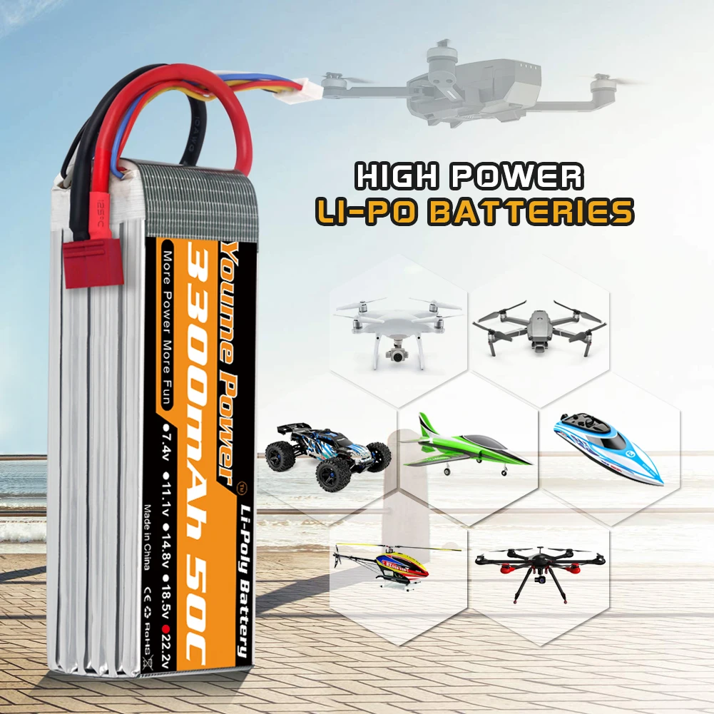 Youme Model Aircraft Batteries 2-6s 5200mah 7.4v/11.1v/14.8v/18.5v/22 ...