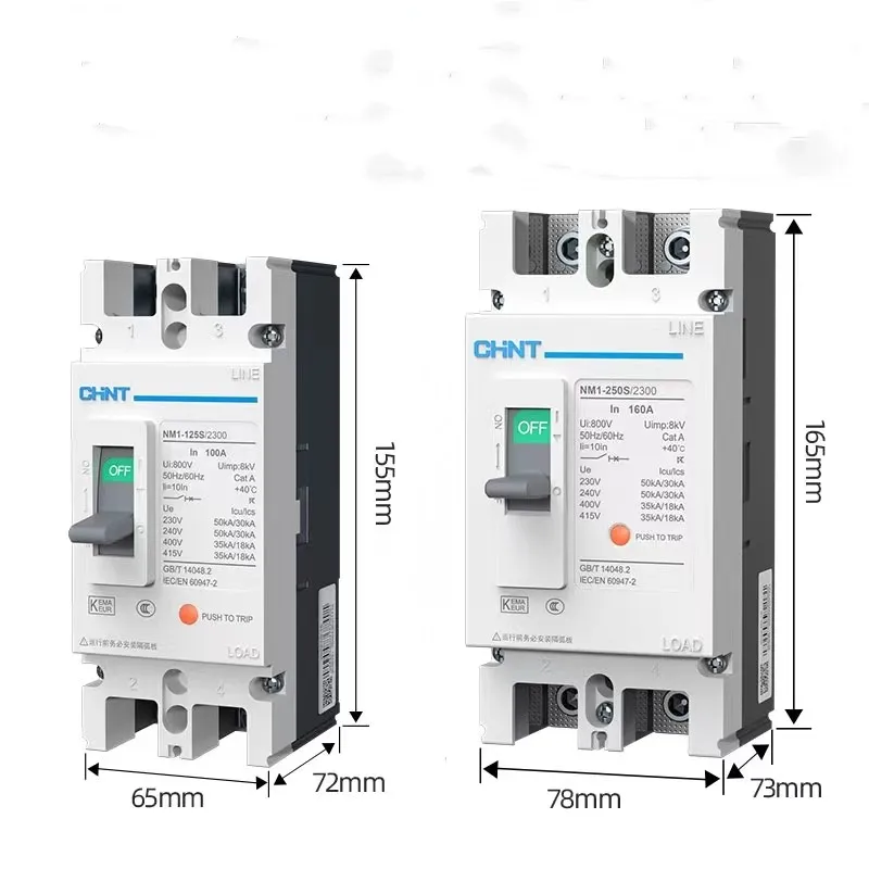 CHINT 50 Amp 2 Pole MCCB Circuit Breaker, Rated 16A-250A, For DC 1250V ...