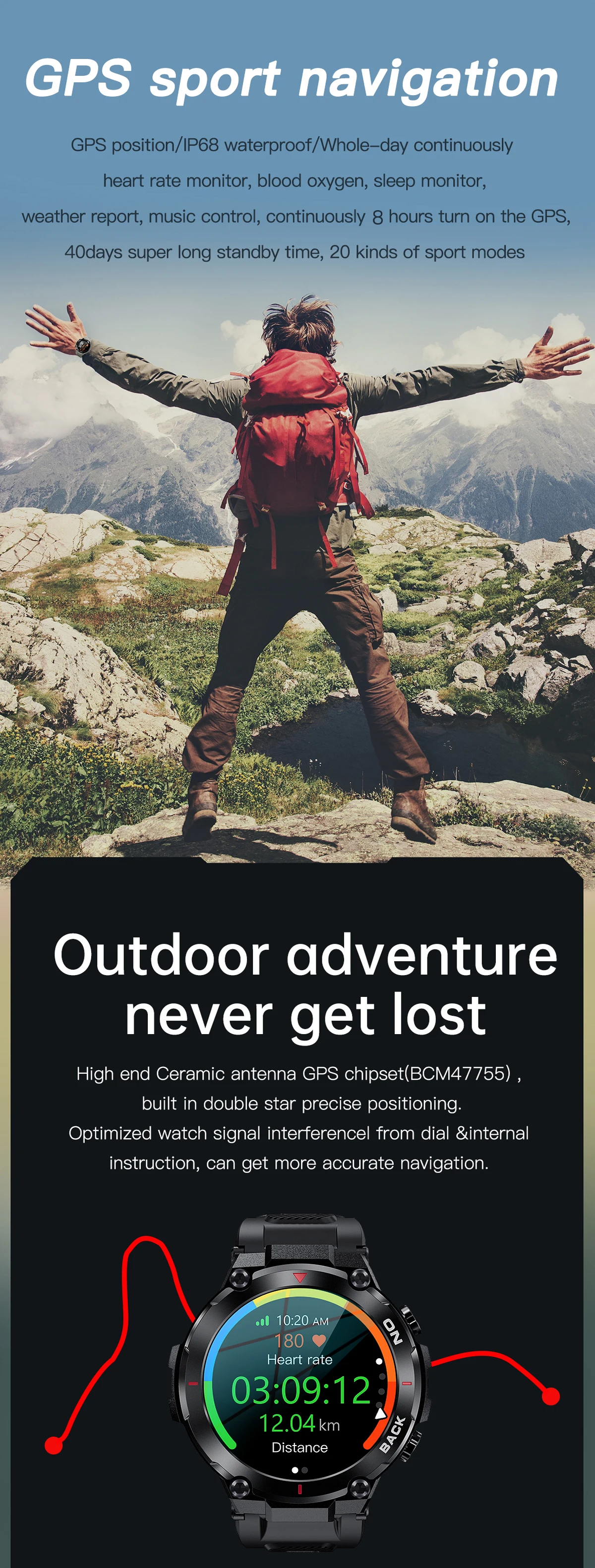 2023 Outdoor Gps Sport K37 Fitness Tracker 480mah Big Battery Reloj Smartwatch For Android Ios ...