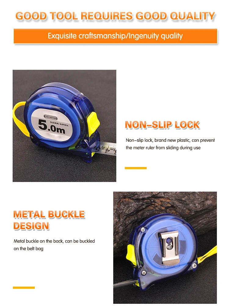 Blue Self Block Tape Measure 3m 5m 7.5m 8m 10m Abs Construction Automatic Measure Tape with logo ...