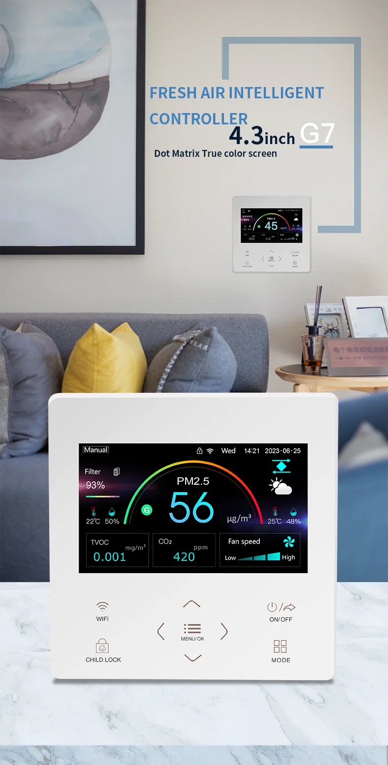 LCD Color Screen Wifi Smart Digital Room VOC PM2.5 CO2 Temperature and ...