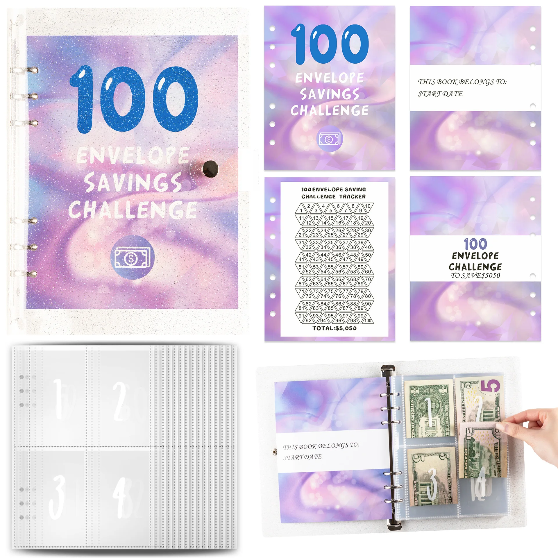 100 Envelope Cash Savings Challenge Pvc Budget Planner Binder Dazzling ...
