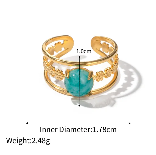 INS Rings PVD 18K Gold Plated Stainless Steel Natural Blue Stone Open ...
