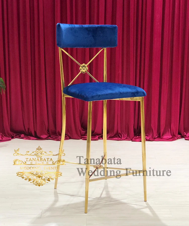 Blue Velvet Seat Stainless Steel Leg Rococo Style Nordic Luxury Bar ...