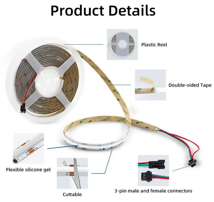 RGB Smart IC COB LED Strip Light Addressable 5m 24V Color Flowing Strip ...