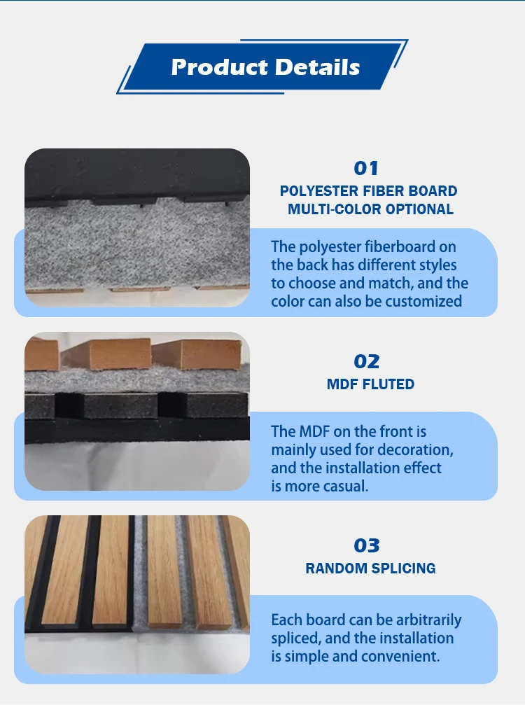 Acoustic Wood Wall Panel Wooden Slats Foam Panels with Polyester Boards ...