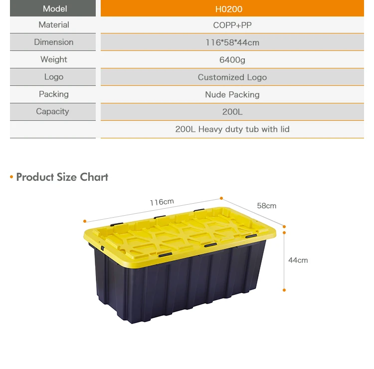 Pinyaoo Storage - Durable 200L Plastic Tool Box with Lid