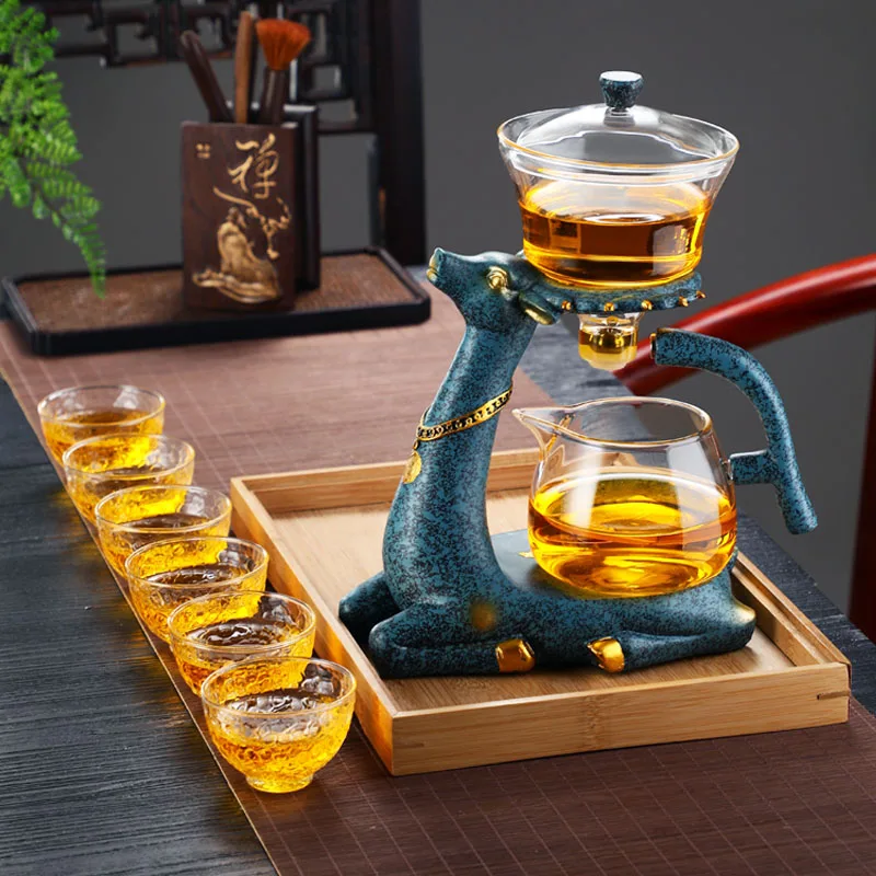 Glass Automatic Lazy Tea Set Magnetic Heat-resistant Semi-automatic ...