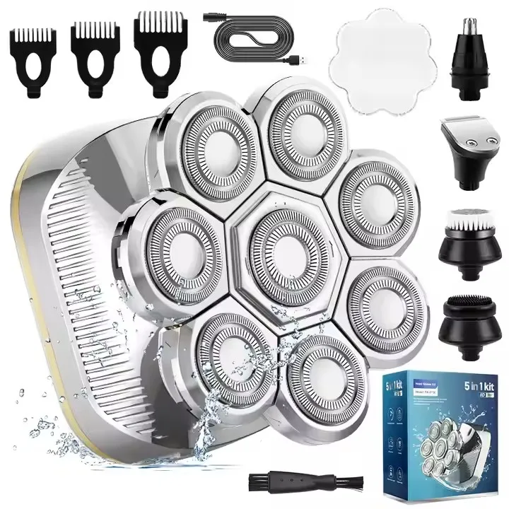 5 in 1 Head Bald Hair Trimmer Beard Razor 8D Electric Shavers Cordless ...