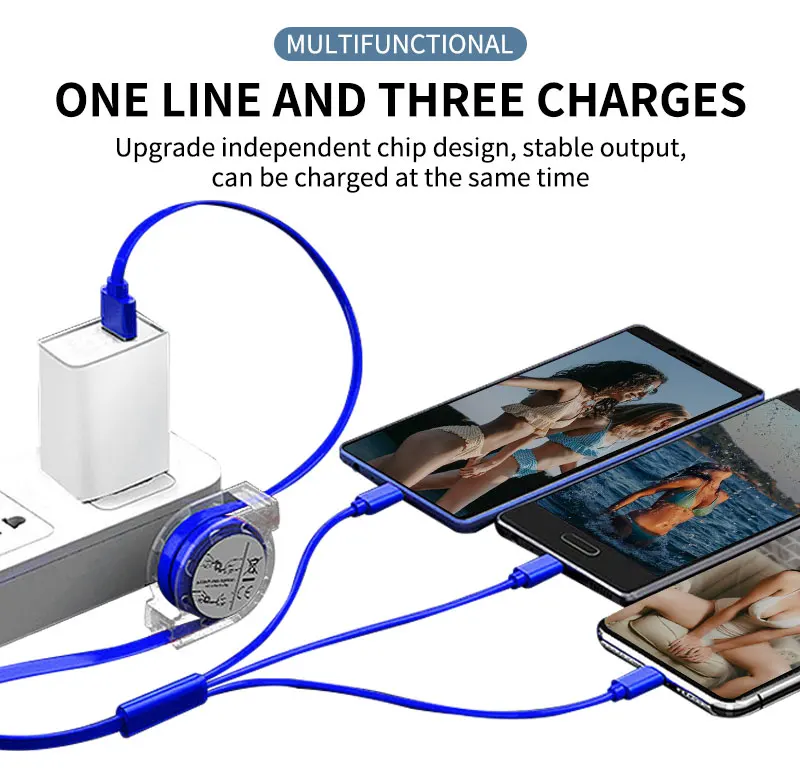 Kabel Data Line Cabo Cabos Usb To Type C Fast 3 In 1 Charging Cable ...