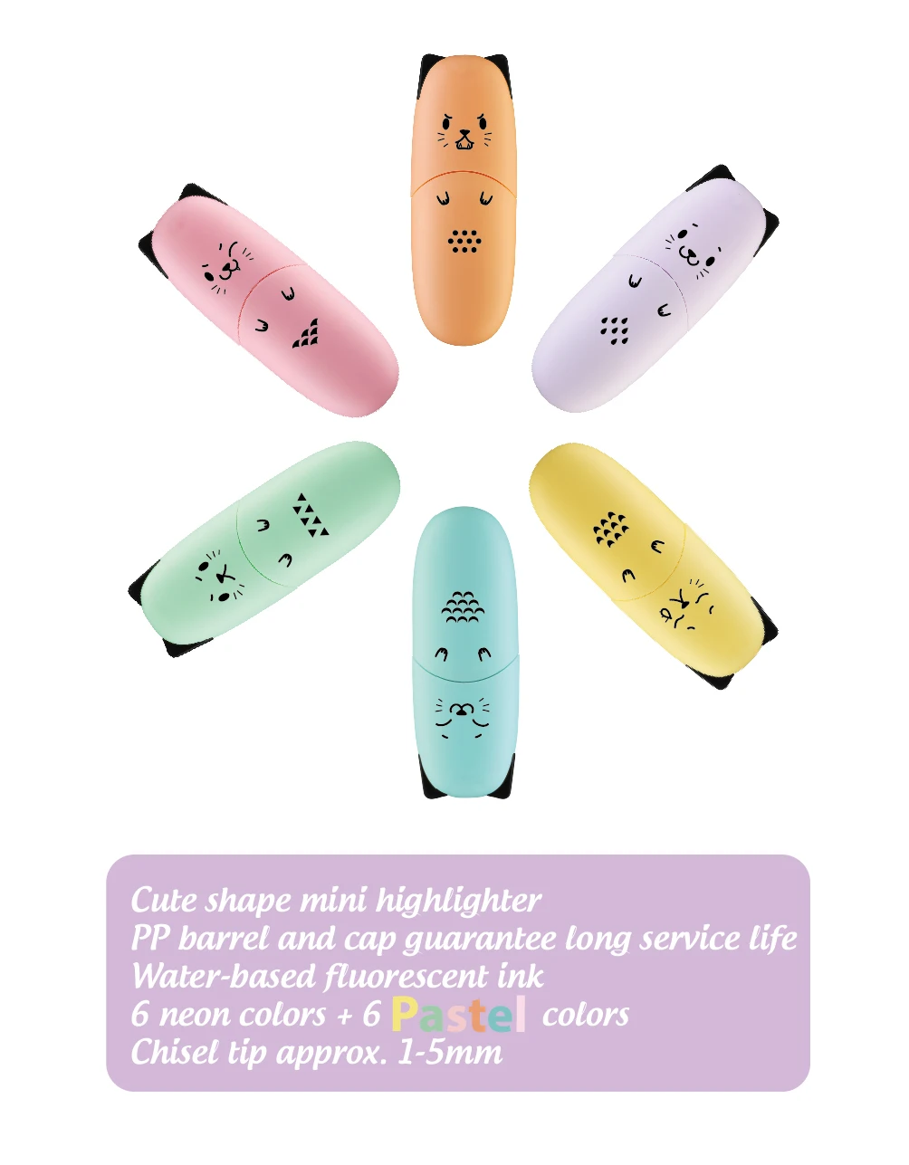 Customizable Cute Mini Pastel Highlighter Pen Set