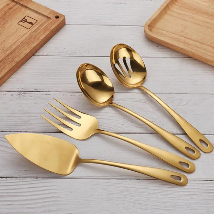 4pcs Stainless Steel Golden Tableware Suit Western Style Food Fork ...