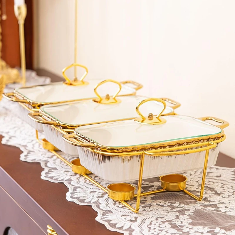 Wholesale set of 3 pcs ceramic chafing dish rectangle buffet dishes ...