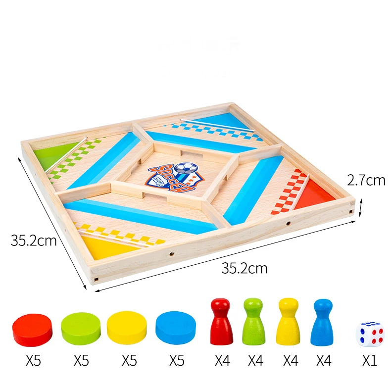 Wooden Toys Ludo Speed Pucks 2 In 1 Wooden Ludo Board Game Chess Game ...