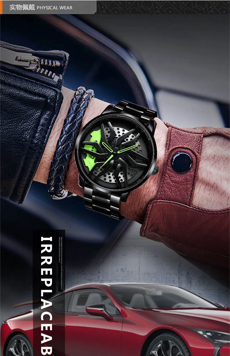 Unique Cool 3D Black Quartz Car Rim Watch for Men - Sport Skeleton ...
