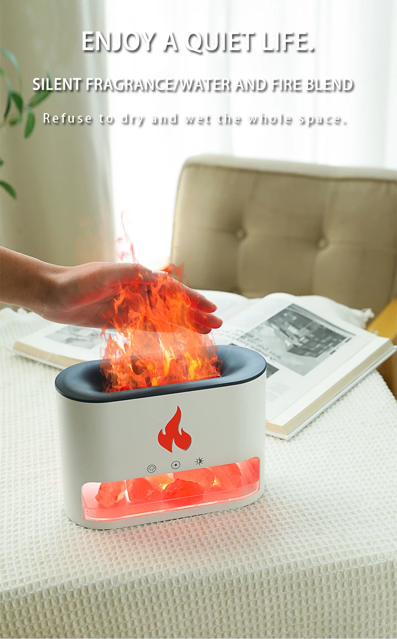 Customized Logo Ultrasonic Flame Aroma Diffuser - Himalayan Salt Lamp