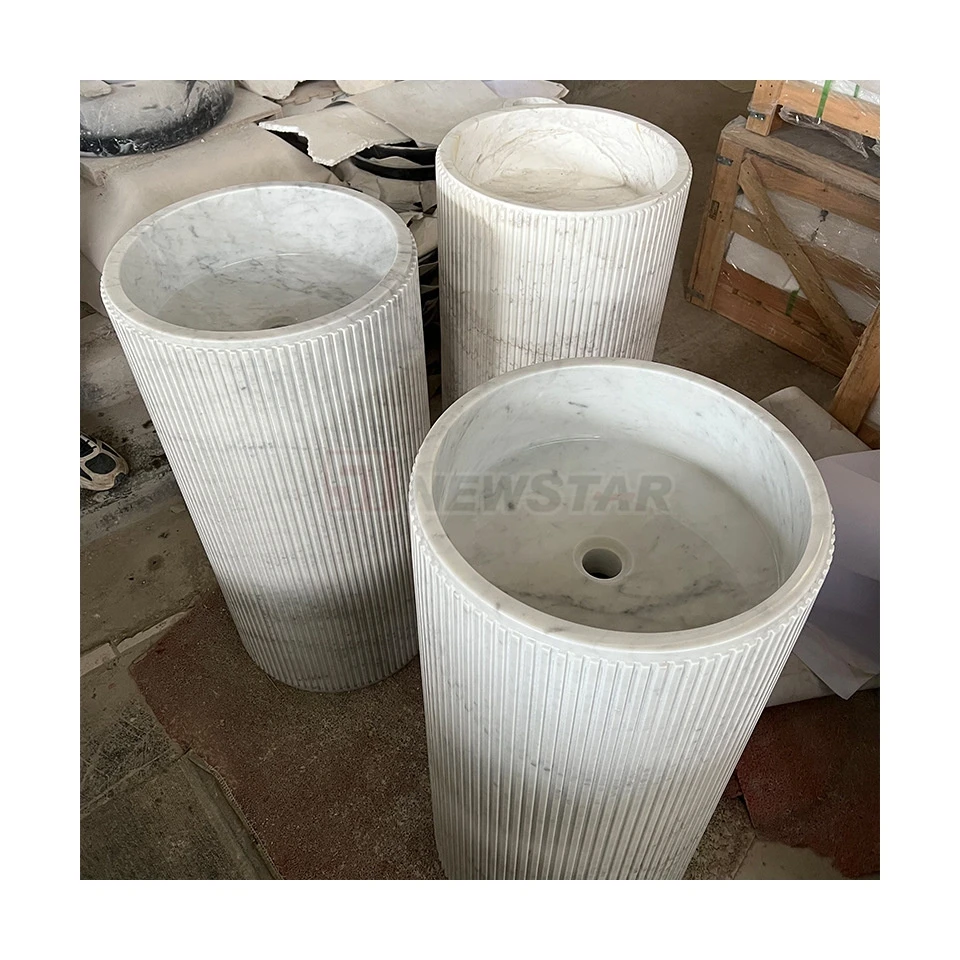 Newstar Stone Column Marble Wash Basin Sink Fluted Surface Bathroom ...