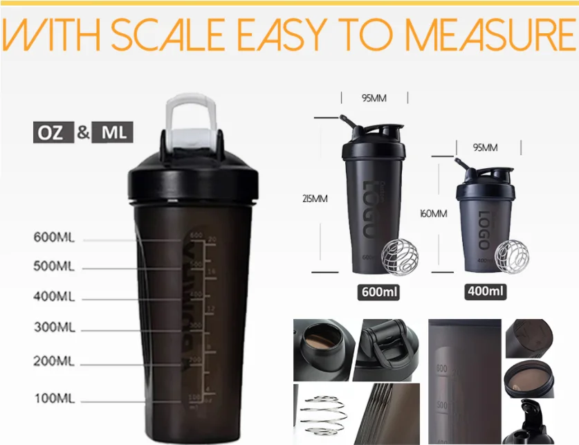 400ml/600ml Workout Cup Stainless Steel Blender Water Protein Gym ...