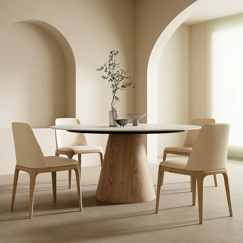 Nordic Solid Wood Round Table With Embedded Rotary Modern Simple Small ...