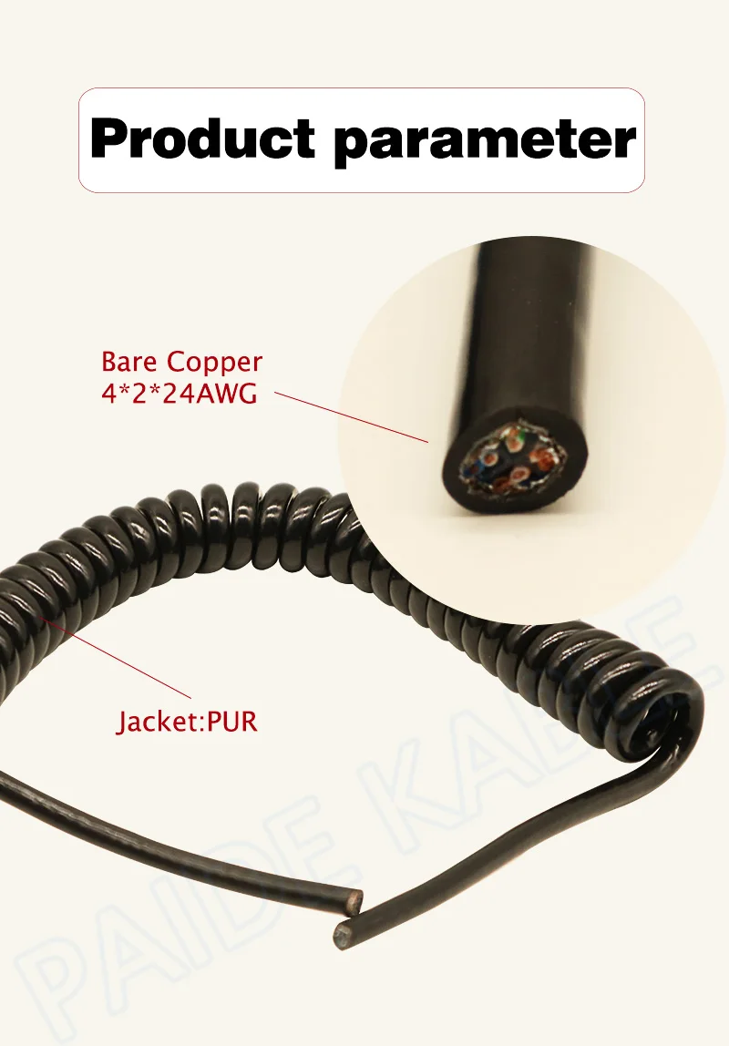 PU Sheath 4x2x24AWG CAT 6 Network Spiral Coiled Cable Curly Spring ...