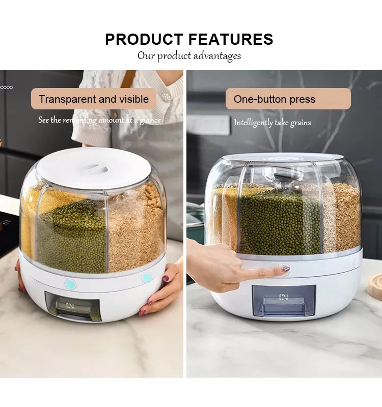 360 Degree Rotating 6,Grids Divided Dry Food Rice Storage Box Household ...