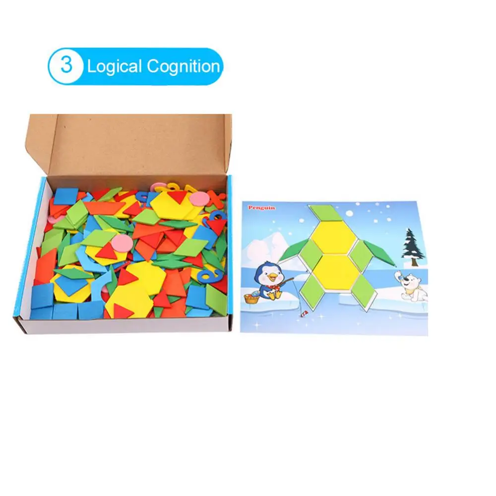 250Pcs Wooden Tangram Children Toy Geometry Puzzles Building Brain ...