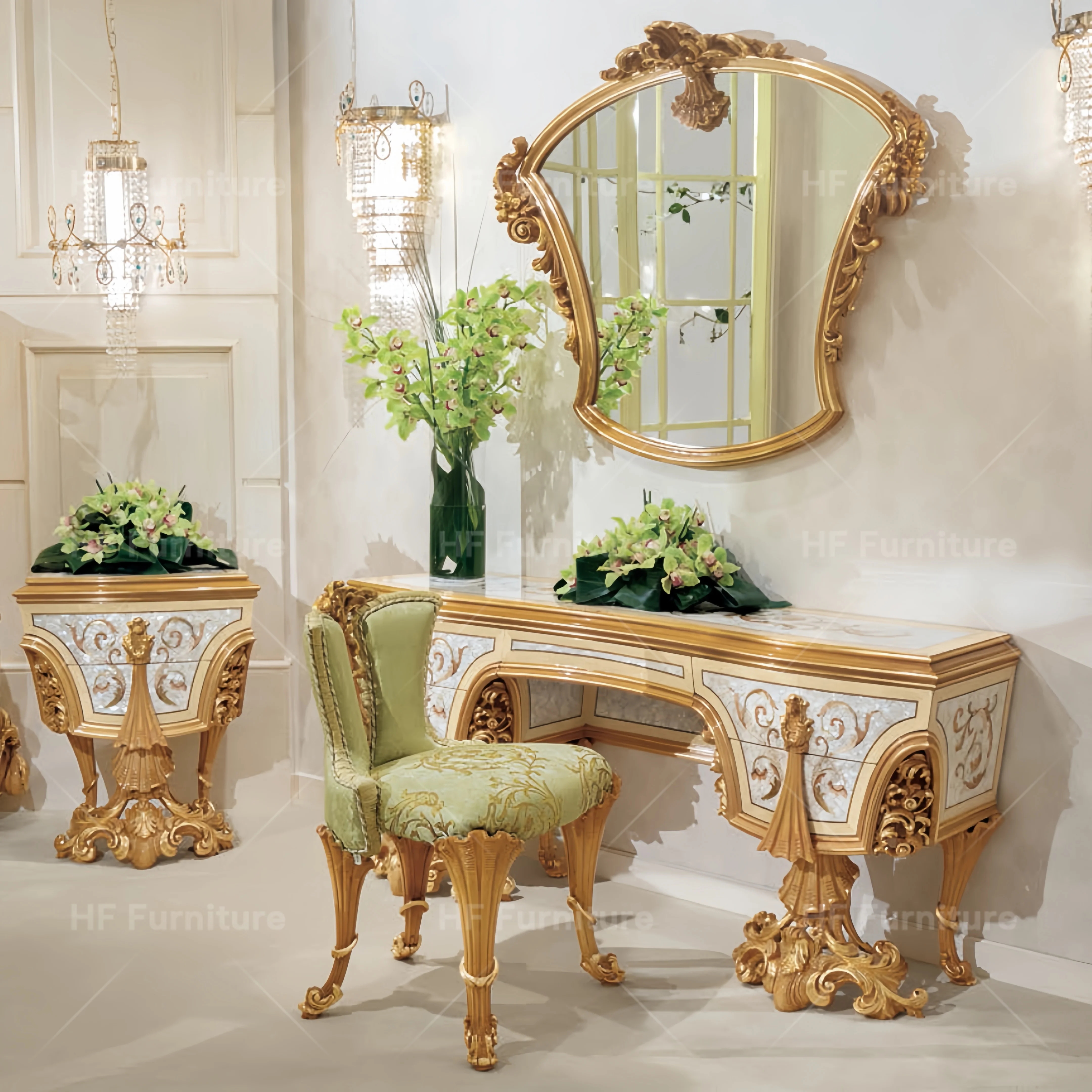 Princess Luxury Dressers with Storage Drawers Antique Gold Mirror ...