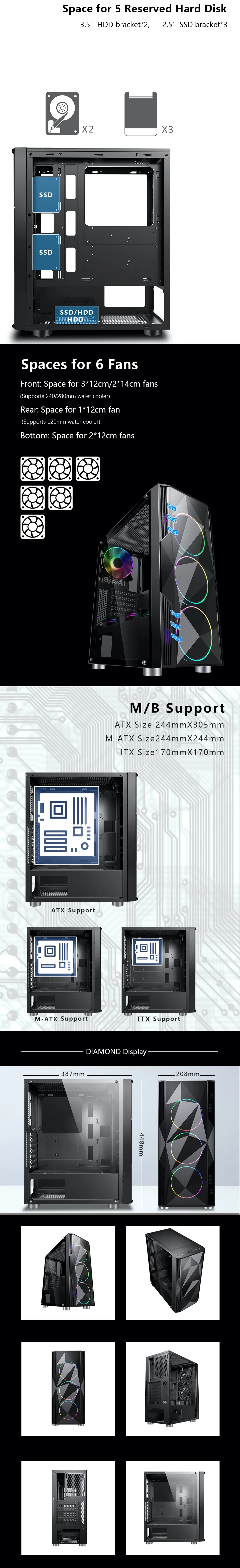 SAMA 3401 Mesh Steel Computer Cases - Tempered Glass Gaming