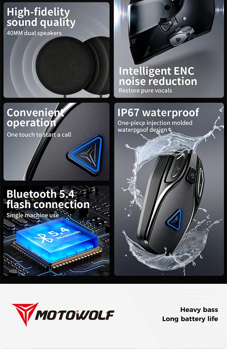 MOTOWOLF Helmet Bluetooth Headset - Perfect for Motorcycle Riding