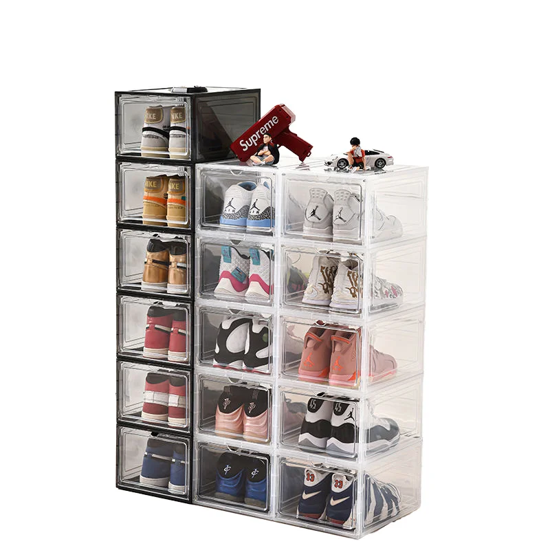Stackable Clear Acrylic Shoe Container Black Transparent Drop Front ...