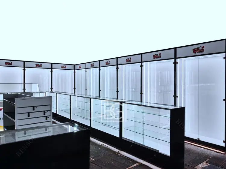 Smoke Kiosk Display Glass Display Cabinet Shelves Tobacco Dispensary ...
