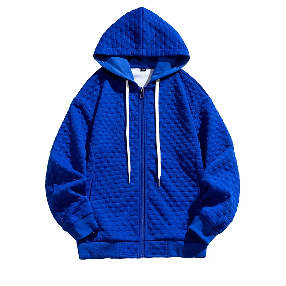 Waffle Pattern Hoodie Jackets Solid Color Sports Coats Men Spring And ...