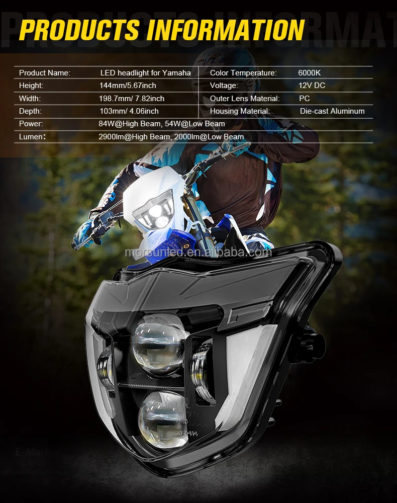 Yamaha YZ TTR WR XT MX Emark LED Headlight - 2900lm High Beam