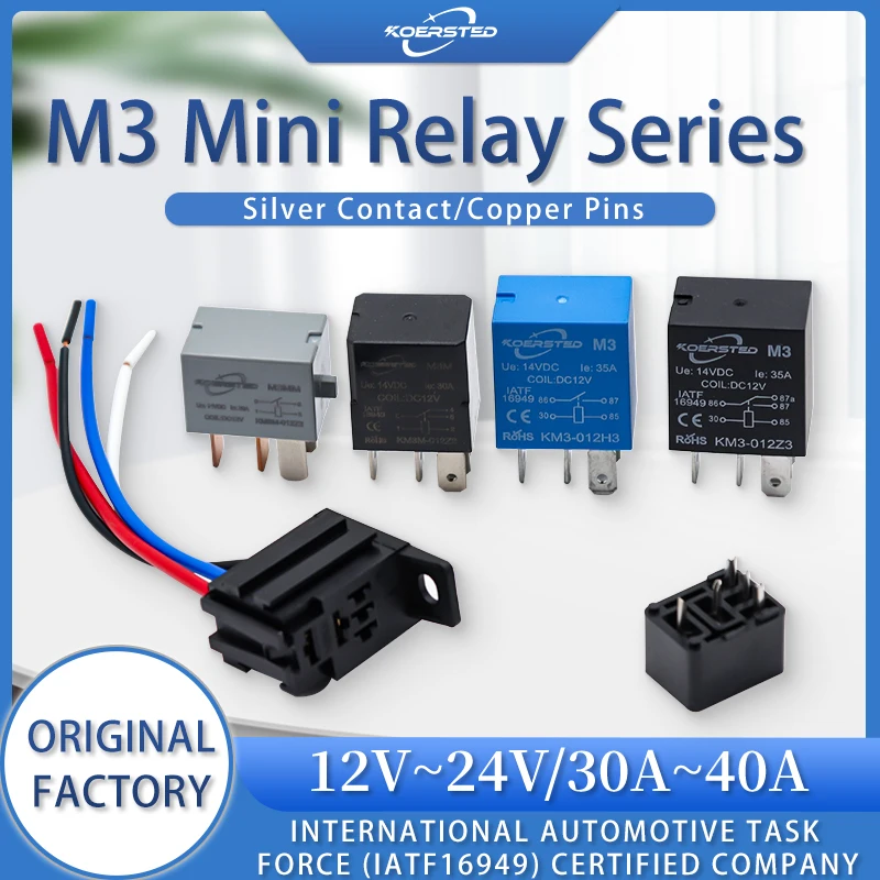 KM3 Series High Quality 30A/35A Mini Auto Relay 12V/24V 4P/5P Micro Car ...