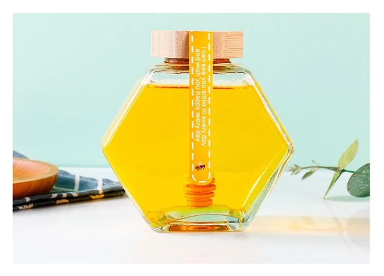 Hexagon Food Storage Jars - Sealed Tanks with Wood Lid