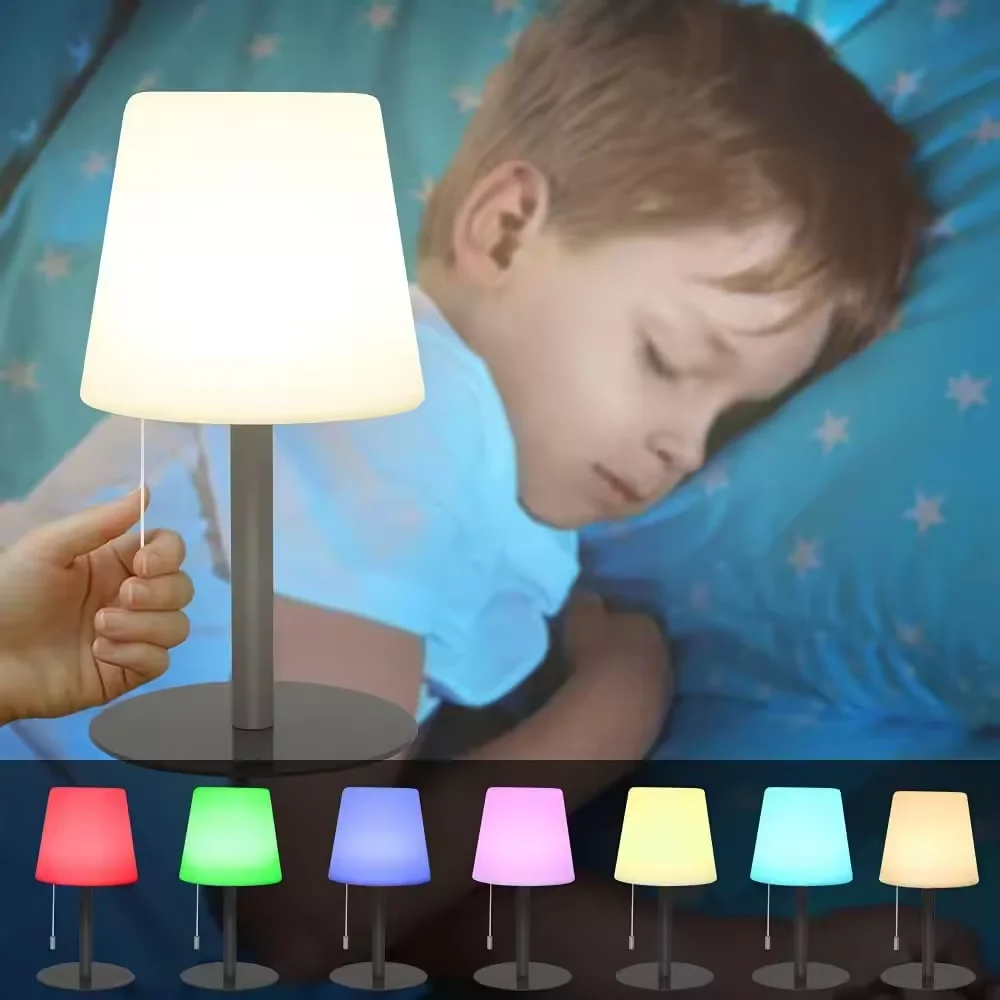 RGB Portable Rechargeable Desk Lamp Outdoor Night Light with Pull Chain ...
